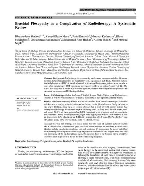Pdf Brachial Plexopathy As A Complication Of Radiotherapy A