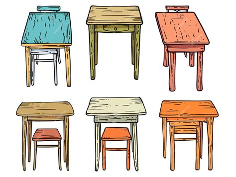 Premium Vector Six Colorful Handdrawn Desks Various Styles Shades