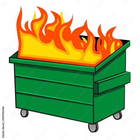 Cartoon Style Vector Of A Dumpster Fire Representative Of A Mismanaged