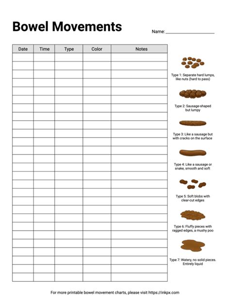 Printable Daily Bowel Movement Chart Template