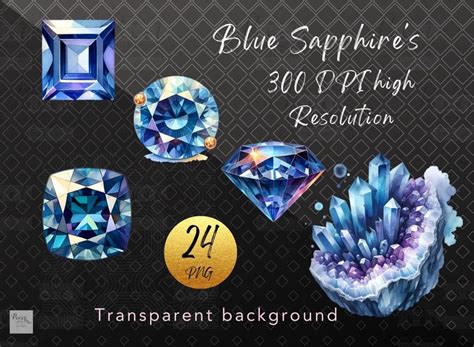 Blue Sapphire Clipart Watercolor Gem Png Set Digital Download Etsy