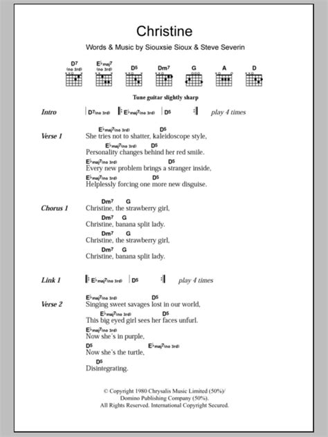 Christine By Siouxsie And The Banshees Sheet Music For Guitar Chords