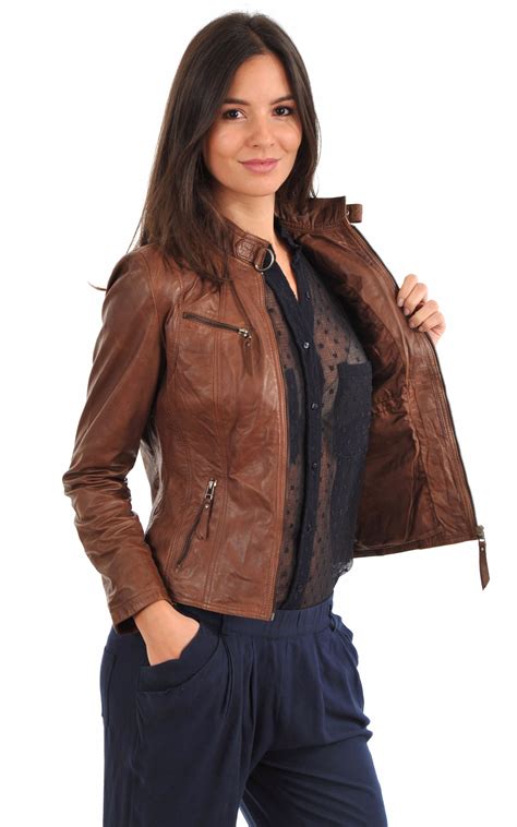 Blouson Cuir Marron Femme La Canadienne La Canadienne Blousons Cuir Marron Clair Veste En