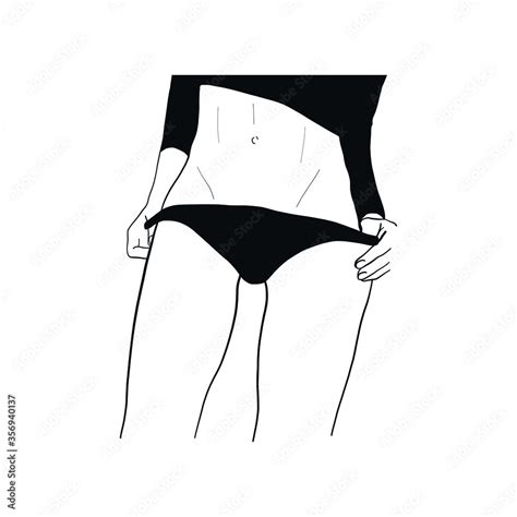 Black White Drawing Of Female Figure Taking Off Her Underpants Girl In