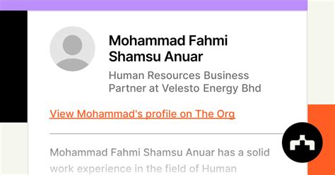 Mohammad Fahmi Shamsu Anuar Human Resources Business Partner At Velesto Energy Bhd The Org