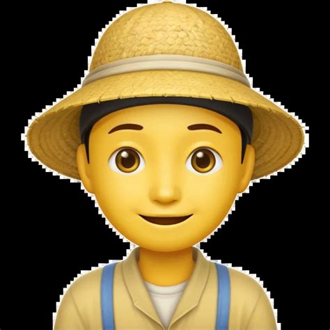 Yellow Emoji Smiley Face With Stereotypical Chinese Facial Features And Rice Farmer Hat Eyes