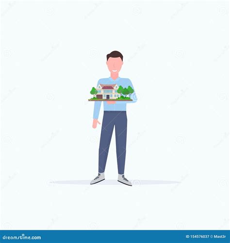 Man Architect Engineer Holding New Building Plan House Cottage Model Panning Architecture