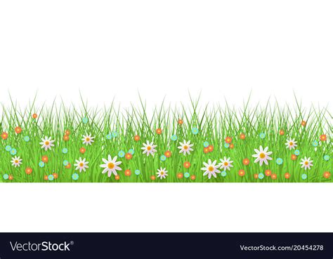 Spring Background With Grass And Flowers Border On