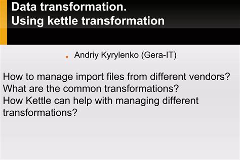 Data Transformations Using Kettle Transformations Andriy Kyrylenko Pdf