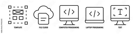 Text Laptop Programing Computer Programing File Cloud Template Editable Stroke Outline Icons