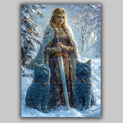 Freya Art Print Norse Goddess Of Love War And Magic With Blue Cats