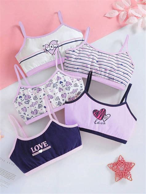 Conjunto De Ropa Interior Para Niña Preadolescente Con Corazones Rayas