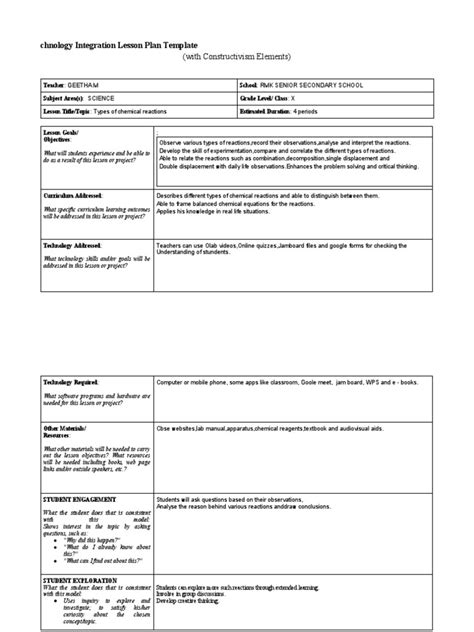 Technology Integration Lesson Plan Template 5es Download Free Pdf