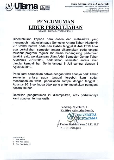 Pengumuman Libur Perkuliahan Semester Antara Tahun Akademik 20182019 Dan Jadwal Semester Antara