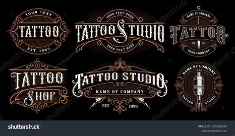 Set Vintage Tattoo Emblems Logos Badges Stock Vector Royalty Free