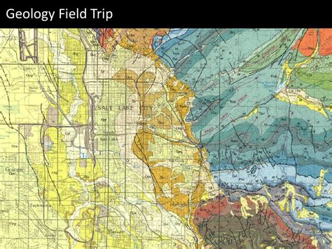 Geology Field Trip The image is a geologic map of Salt Lake Valley. The different colors ...