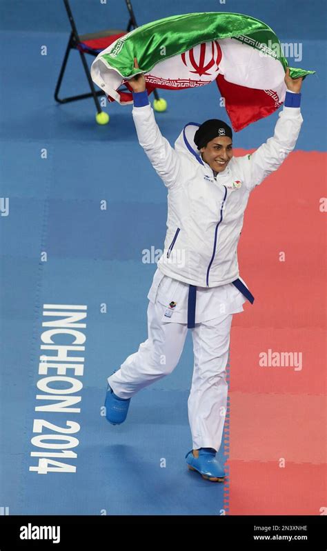 Irans Hamideh Abbasali Celebrates As She Defeated Chinas Zeng Cuilan