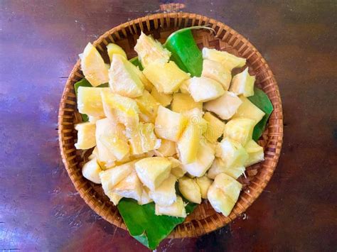 Steamed Cassava Or Boiled Cassava Served On Bamboo Plate Stock Image