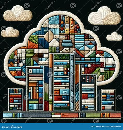 Felt Art Patchwork Cloud Computing Infrastructure Data Centers Servers And Networking