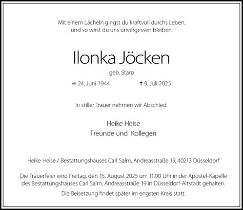 Alle Traueranzeigen Für Ilonka Jöcken Trauerrp Onlinede