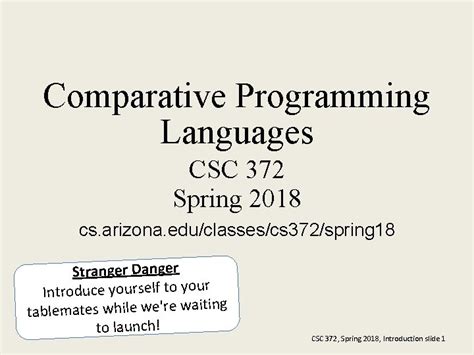 Comparative Programming Languages Csc 372 Spring 2018 Cs