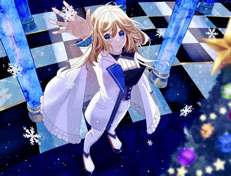 Safebooru 1girl Blonde Hair Blue Eyes Blue Theme Chessboard Christmas