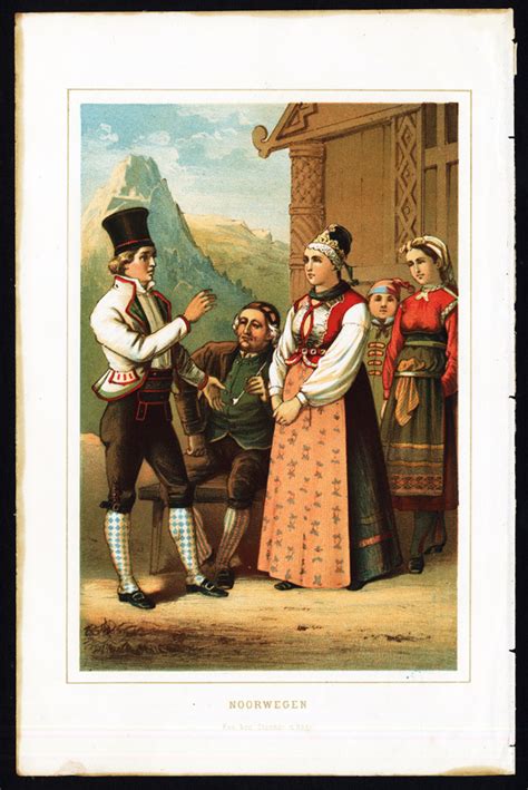 Antique Costume Print Norway Norwegian Men And Women 1880 · Pictura
