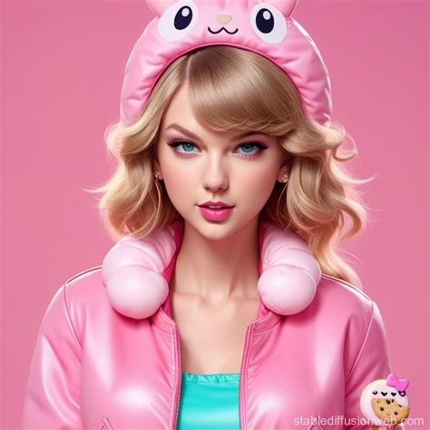 Taylor Swift Wearing The Puffiest Pink Jacket And With A Pink Cookie On