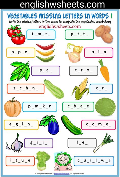 Vegetables Esl Vocabulary Worksheets Language Arts Educational