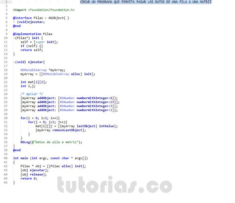 Pilas Objective C POO Pasar Datos De Pila A Matriz Tutorias Co