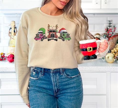 Truck Driver Christmas Sweater Semi Truck Sweatshirt Retro Christmas