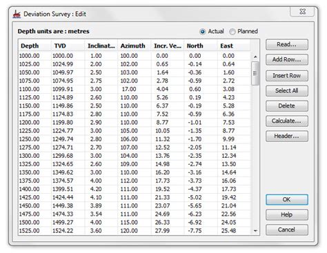 Deviation Survey Edit Dialog