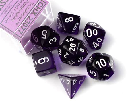 Translucent Purple And White Chessex Dice Set 7 Viridian Dice