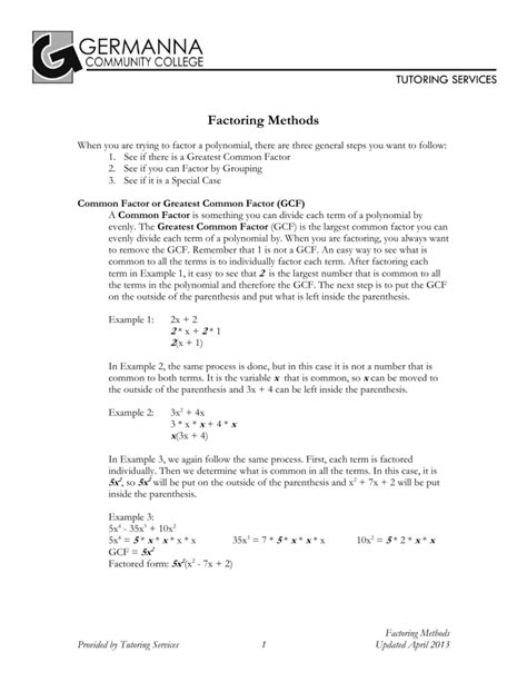 Factoring Methods