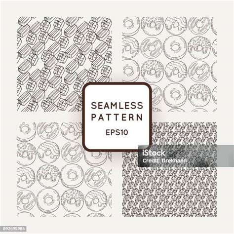 Set Vector Candy Dan Donuts Seamless Patterns Tekstur Pesta Yang Manis Ilustrasi Stok Unduh