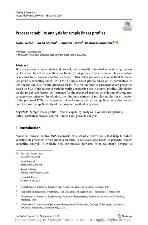 Process Capability Analysis For Simple Linear Profiles Request Pdf