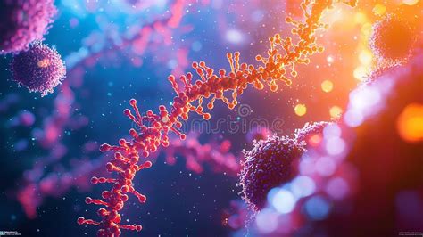 A Microscopic Rendering Of Protein Synthesis Inside A Cell With
