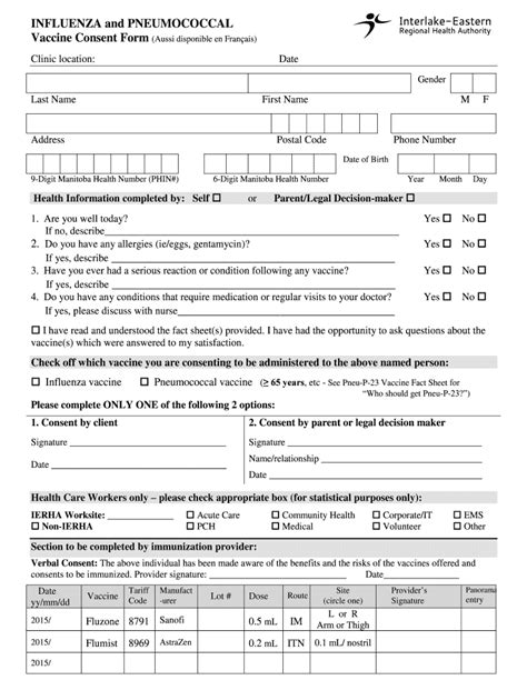 Fillable Online Ierha Influenza And Pneumococcal Vaccine Consent Form Ierha Fax Email Print