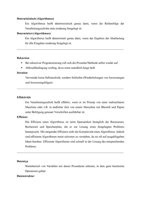 Definitionen Lernzettel Deterministisch Algorithmus Ein Algorithmus