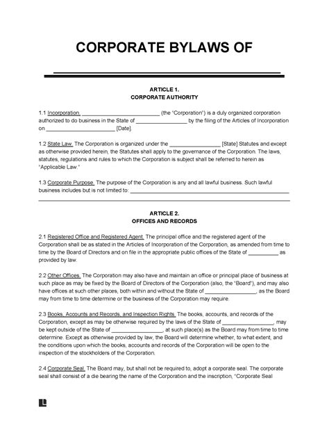 Free Corporate Bylaws Templates 3 Secretary Of State Pdf Word
