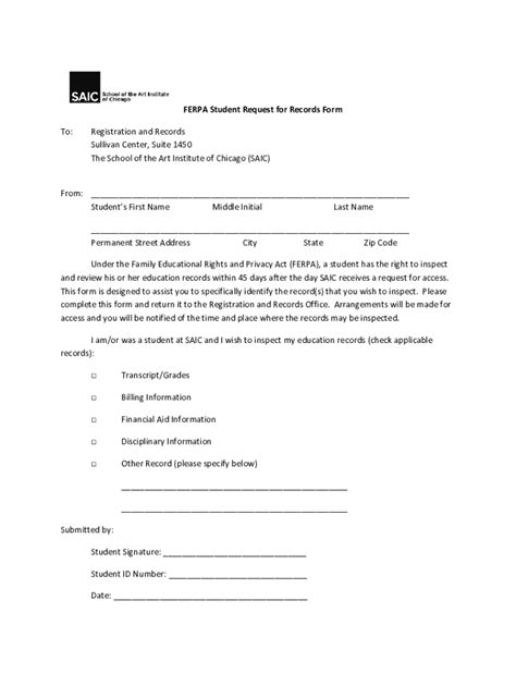 Fillable Online Ferpa Student Request For Records Form To Fax Email