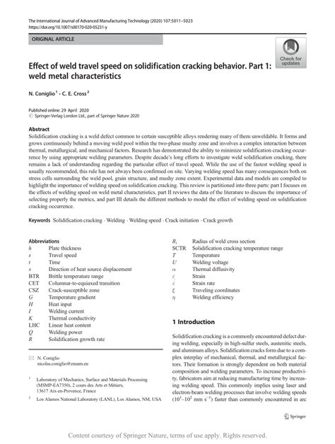 Effect Of Weld Travel Speed On Solidification Cracking Behavior Part 1