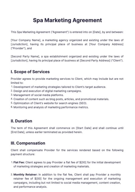 Free Spa Marketing Agreement Template To Edit Online