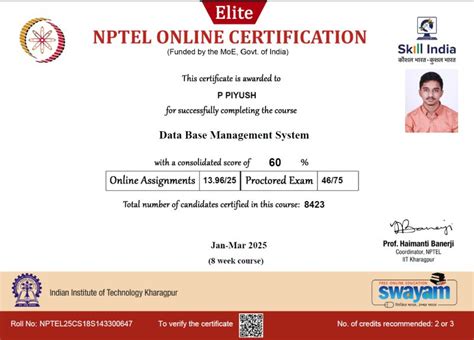 Nptel Iitkharagpur Dbms Learning Certification Computerscience