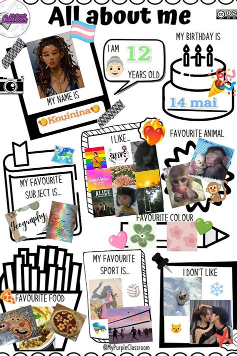 All About Me Poster Affiche Présentation Projet Tout Sur Moi