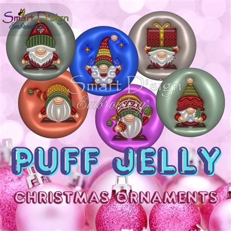 6 Gnome Puffy Jelly Christmas Ornaments 3d Inflated Button High