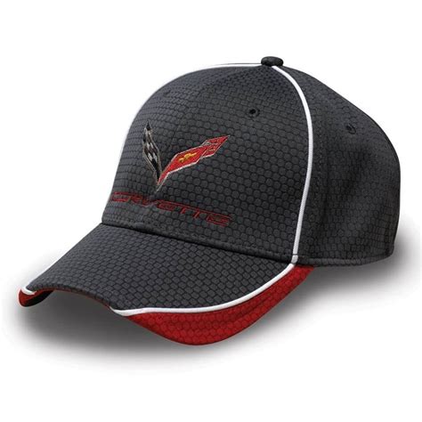 Corvette Hat Cap Hex Pattern Graphite Red C7 Stingray Large X