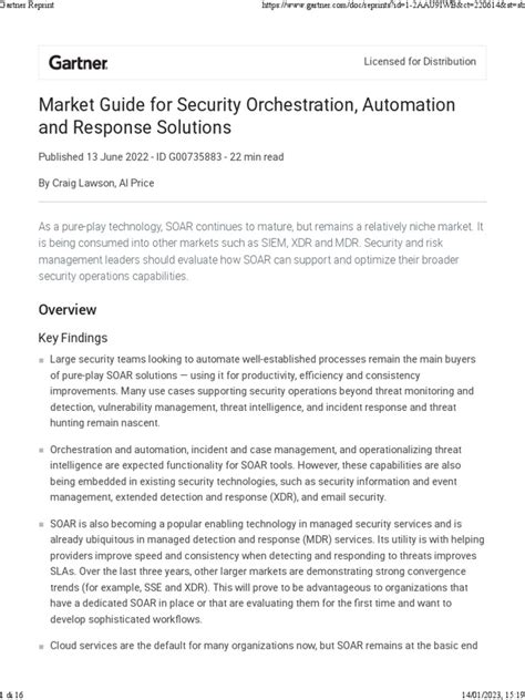 Gartner Market Guide For Security Orchestration Automation Pdf Computer Security Security