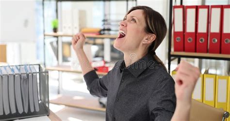 Employee Expresses Joy Of Positive Work Results In Office Stock Video