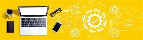 Quality Control Approval With A Laptop Computer Stock Image Image Of